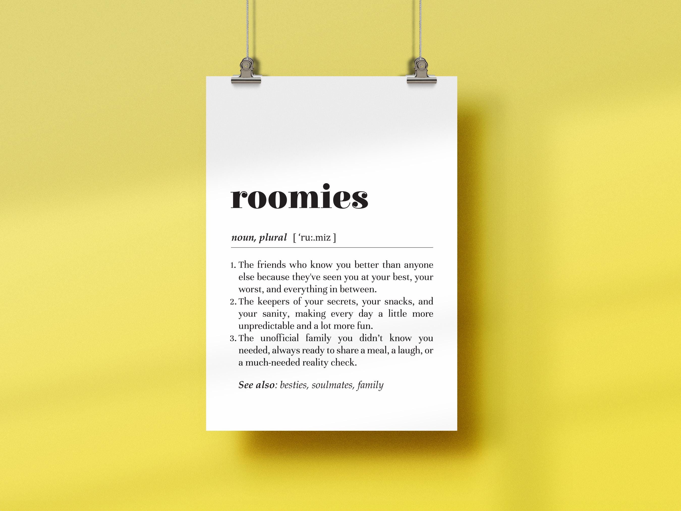 Roomies Definition Print: Dorm Room Decor Poster / College Roommate ...