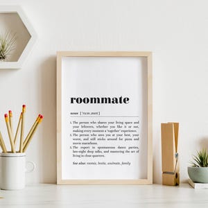 Roommate Definition Print: Minimalist Dorm Wall Decor / Gift for ...