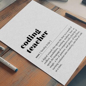 Coding Teacher Definition Print: Minimalist School Classroom Decor ...