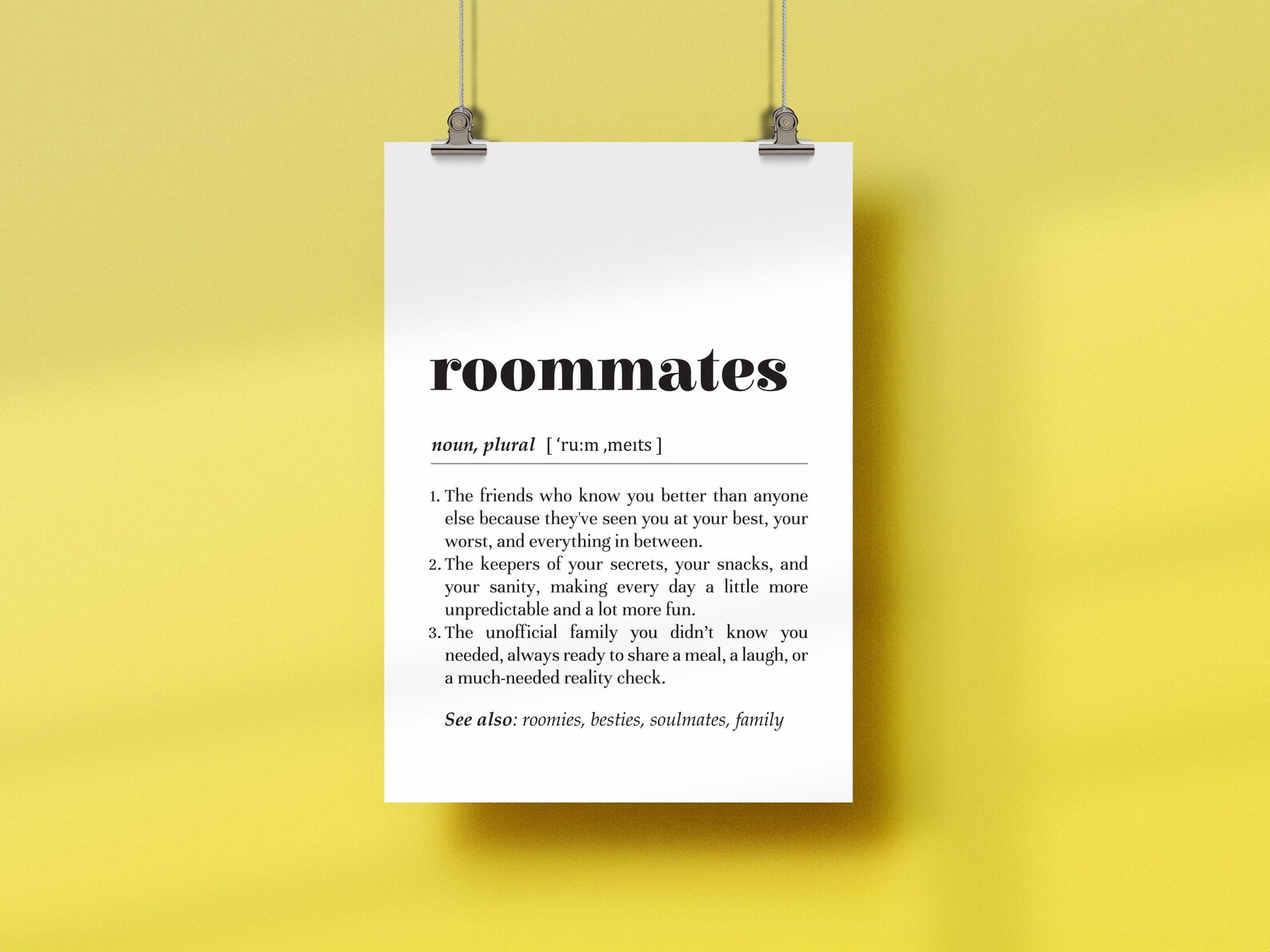 Roommates Definition Poster Print/instant Download/gift for Roommate ...