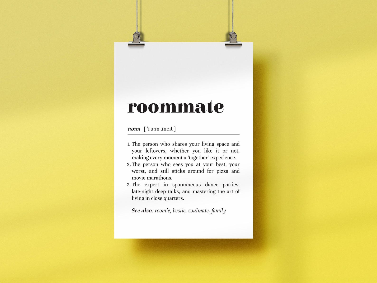 Roommate Definition Print: Minimalist Dorm Wall Art (digital Download ...