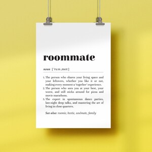 Roommate Definition Print: Minimalist Dorm Wall Art (digital Download ...