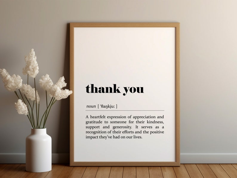 Thank You Definition Print: Minimalist Typography Poster (instant ...