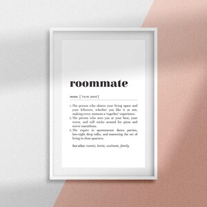 Roommate Definition Print: Minimalist Dorm Wall Decor / Gift for ...