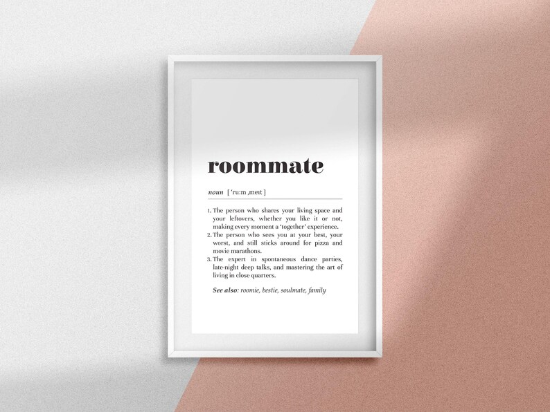Roommate Definition Print: Minimalist Dorm Wall Art (digital Download ...