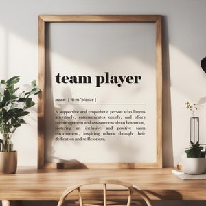 Team Player Definition Print: Minimalist Typography Poster (digital ...