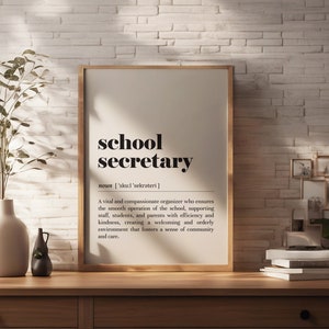 School Secretary Definition Print: Minimalist Typography Poster ...