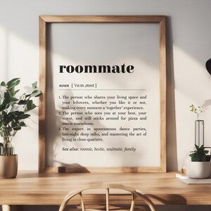 Roommate Definition Print: Minimalist Dorm Wall Art (digital Download ...