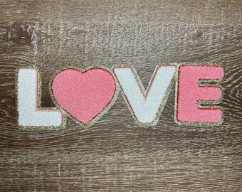 Love Iron on Chenille Patches With Gold-glitter Edging Valentine's Day Love Chenille Patches ...