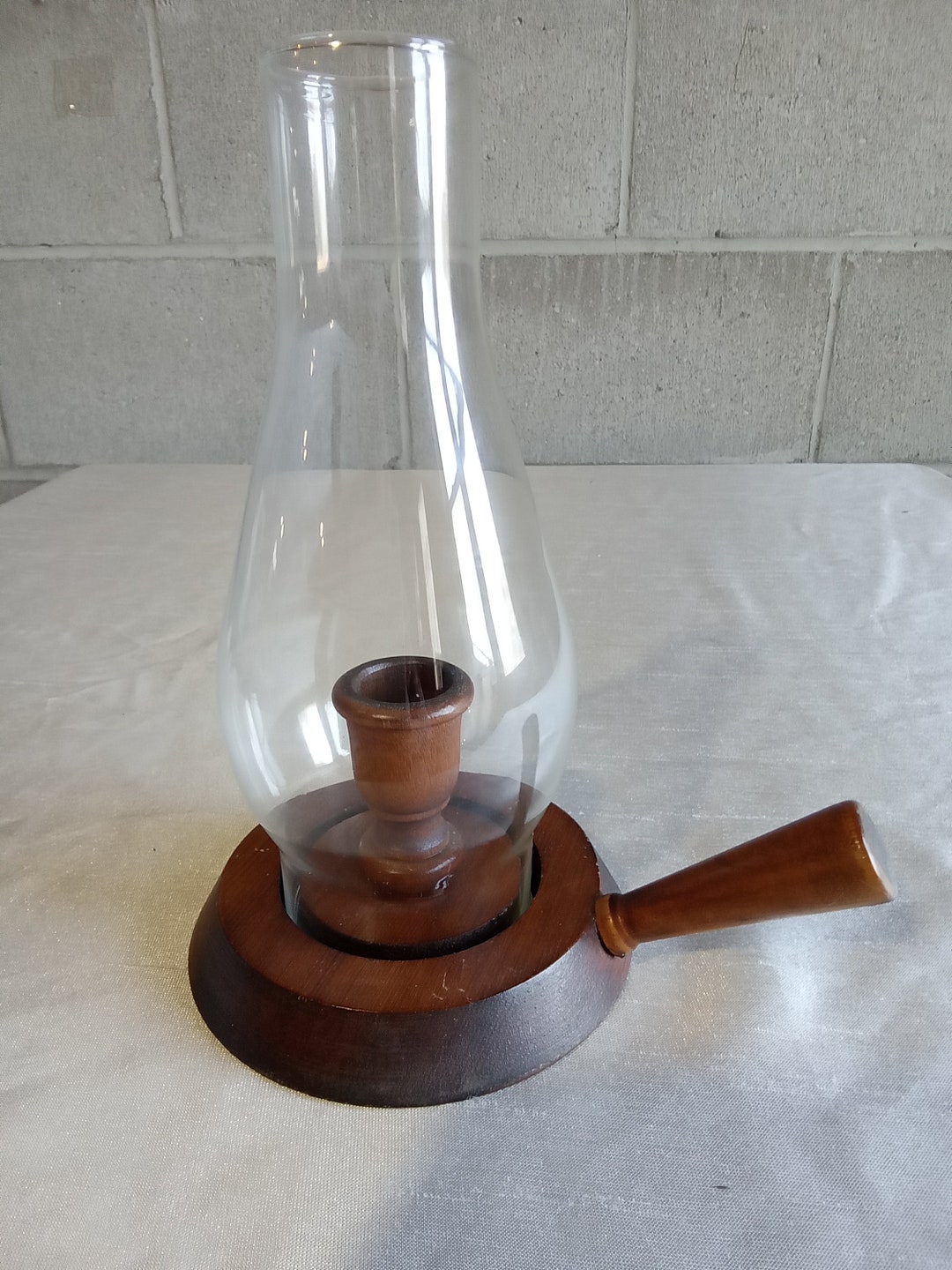 Vintage Wood Candle Stick Holder With Glass Chimney and Handle - Etsy