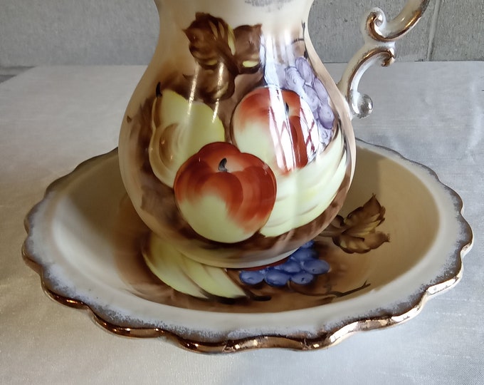 Vintage Enesco Fruit Design Pitcher and Bowl - Etsy