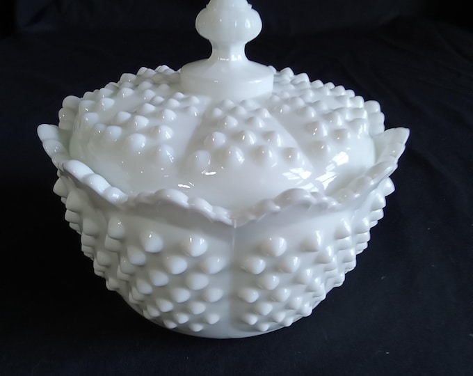 Vintage Fenton Milk Glass Hobnail Candy Dish Trinket Dish With Lid - Etsy