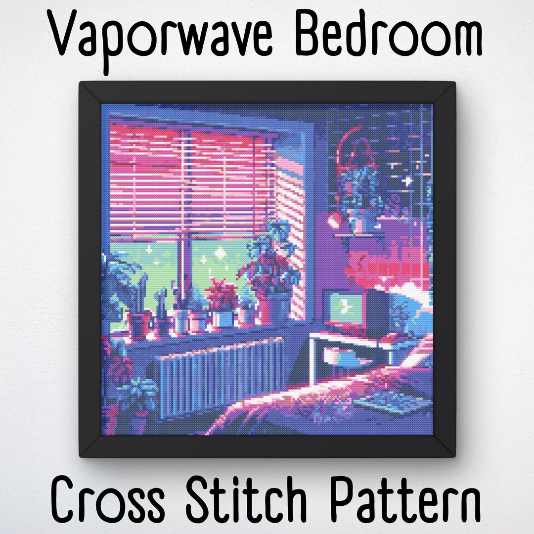 Vaporwave Bedroom Cross Stitch Pattern: 80s Retrowave Lofi (PDF Pattern ...