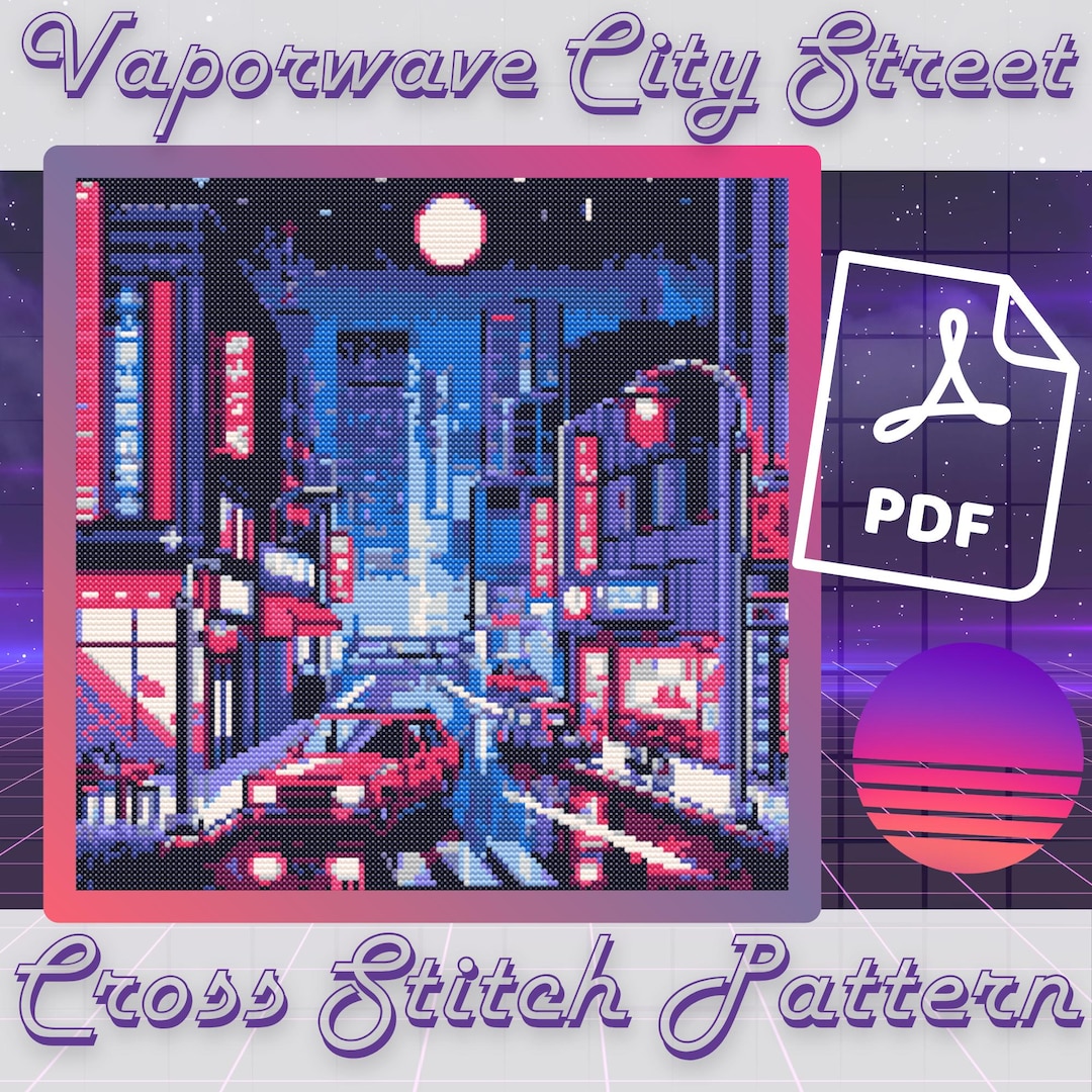 Vaporwave City Street Cross Stitch Pattern - Etsy