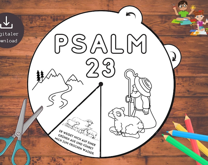 Psalm 23 Coloring Wheel, Printable Bible Activity, Watercolor, Kids ...