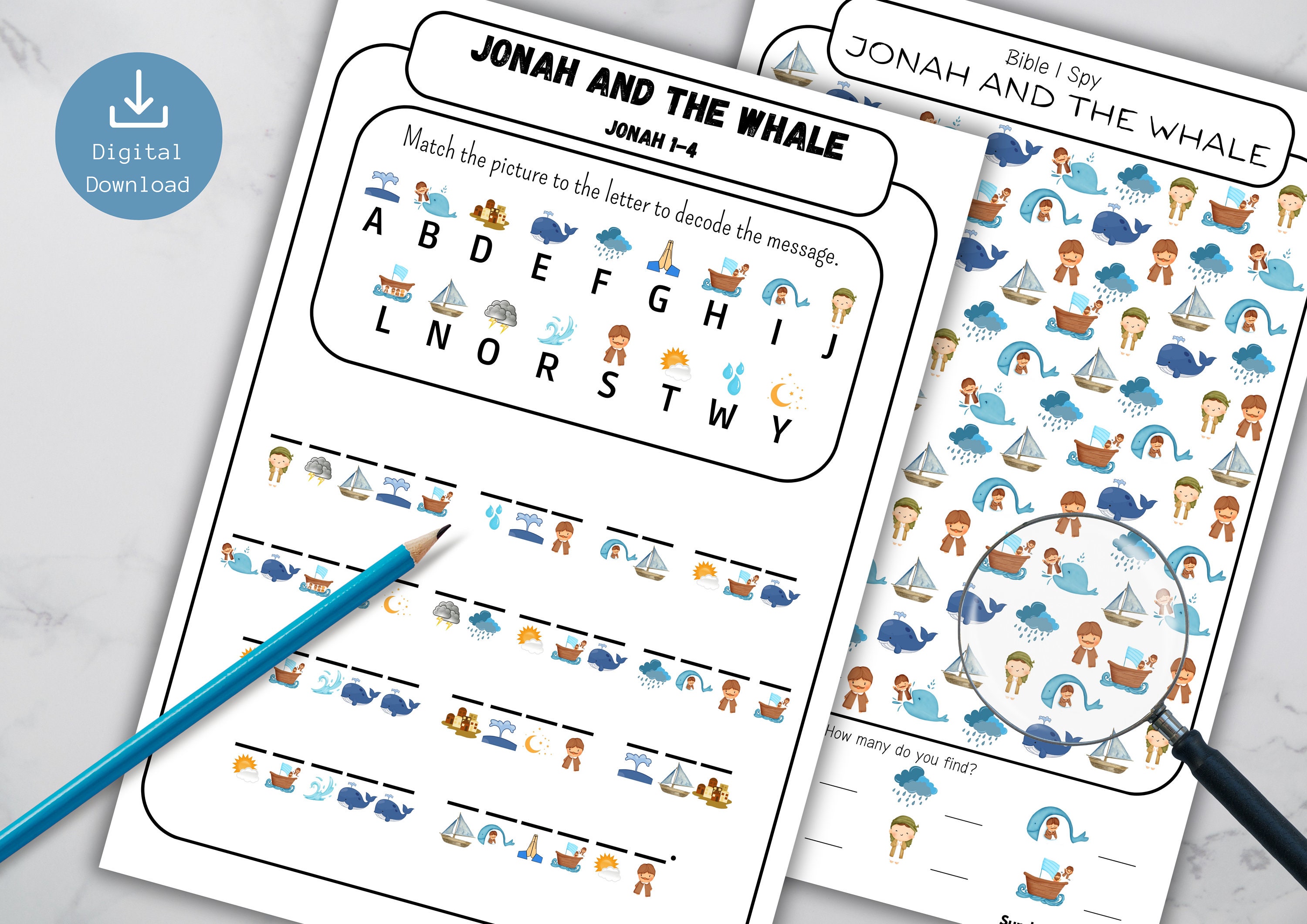 Jonah and the Whale Bible Story I Spy Page ENGLISH Activity Sheet Pack ...