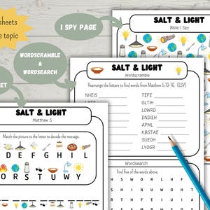 Salt and Light Activitysheet Pack of 3 ENGLISH Wordsearch Puzzle ...