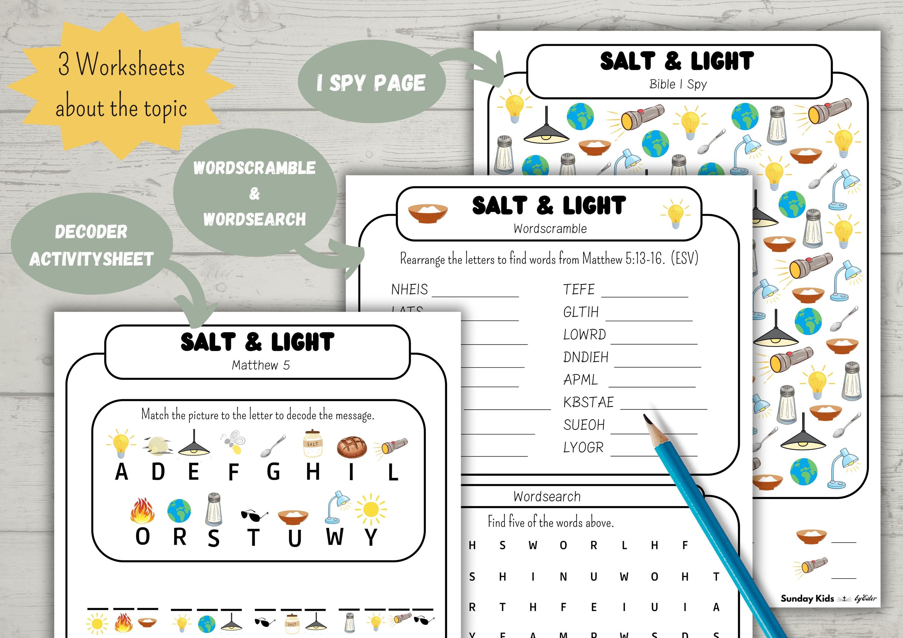 Salt and Light Activitysheet Pack of 3 ENGLISH Wordsearch Puzzle ...