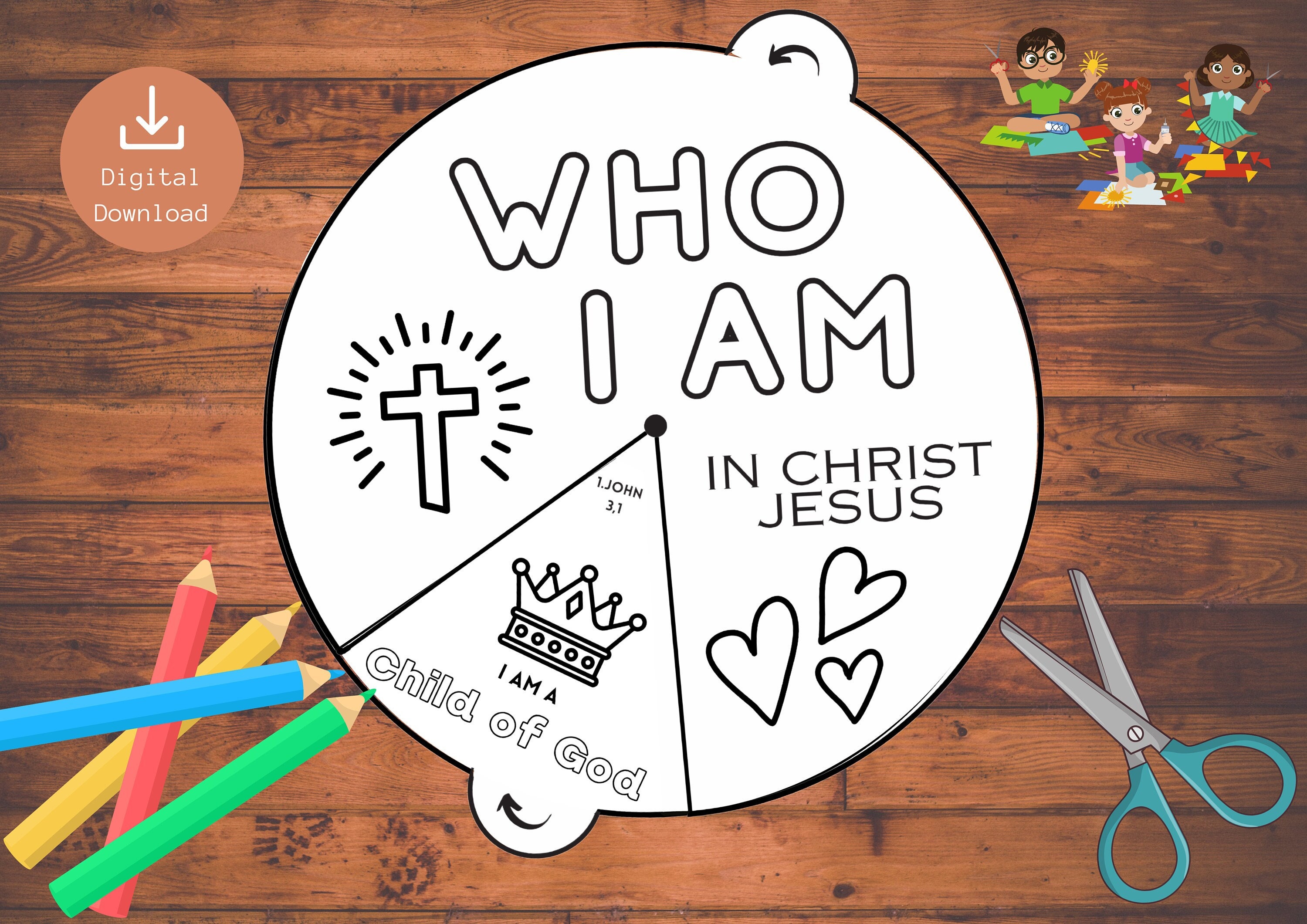 Identity in Christ Coloring Spinning Wheel Who I Am in Jesus ENGLISH Printable Bible Activity ...