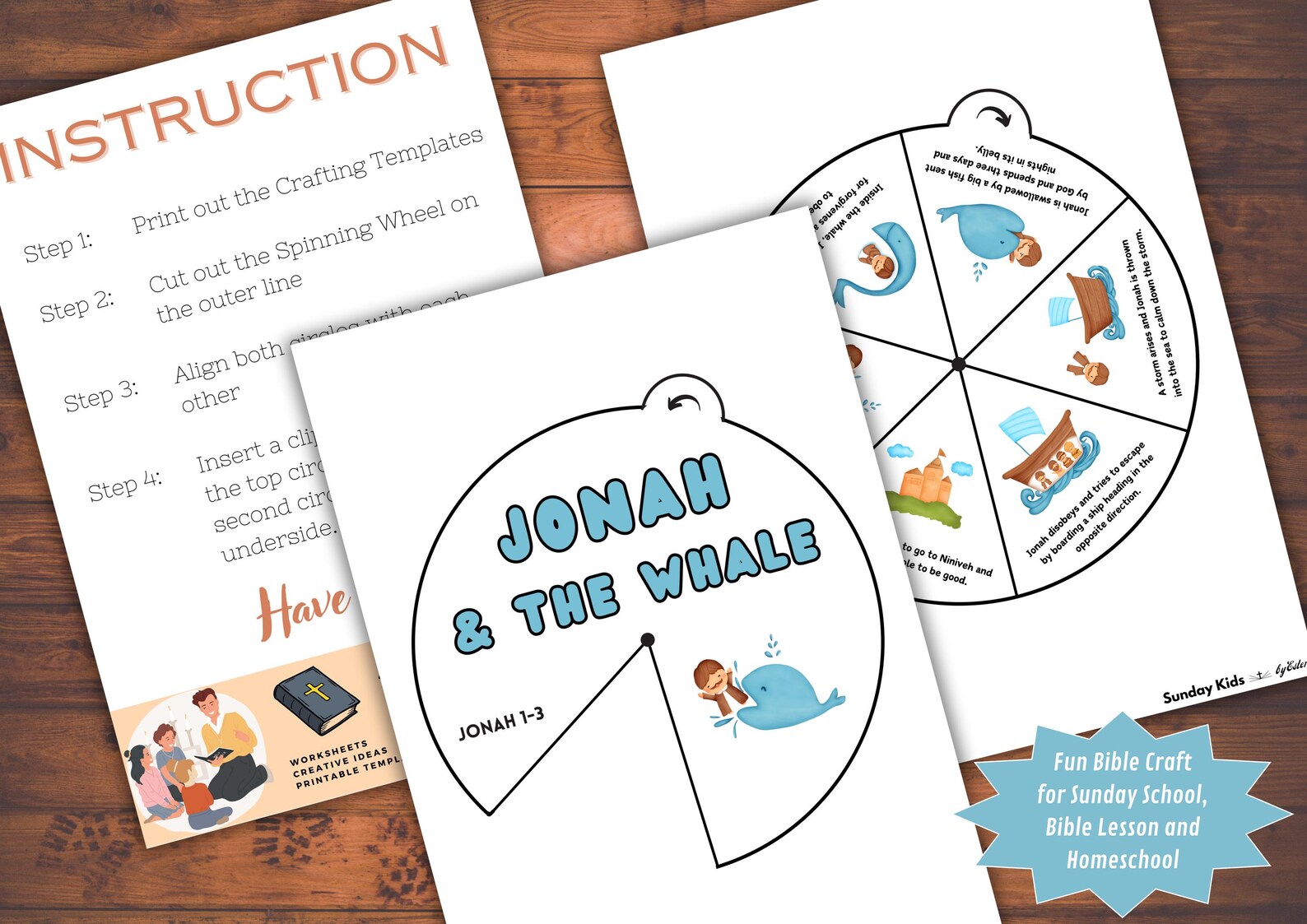 Jonah and the Whale Spinning Wheel Craft ENGLISH Printable Bible ...
