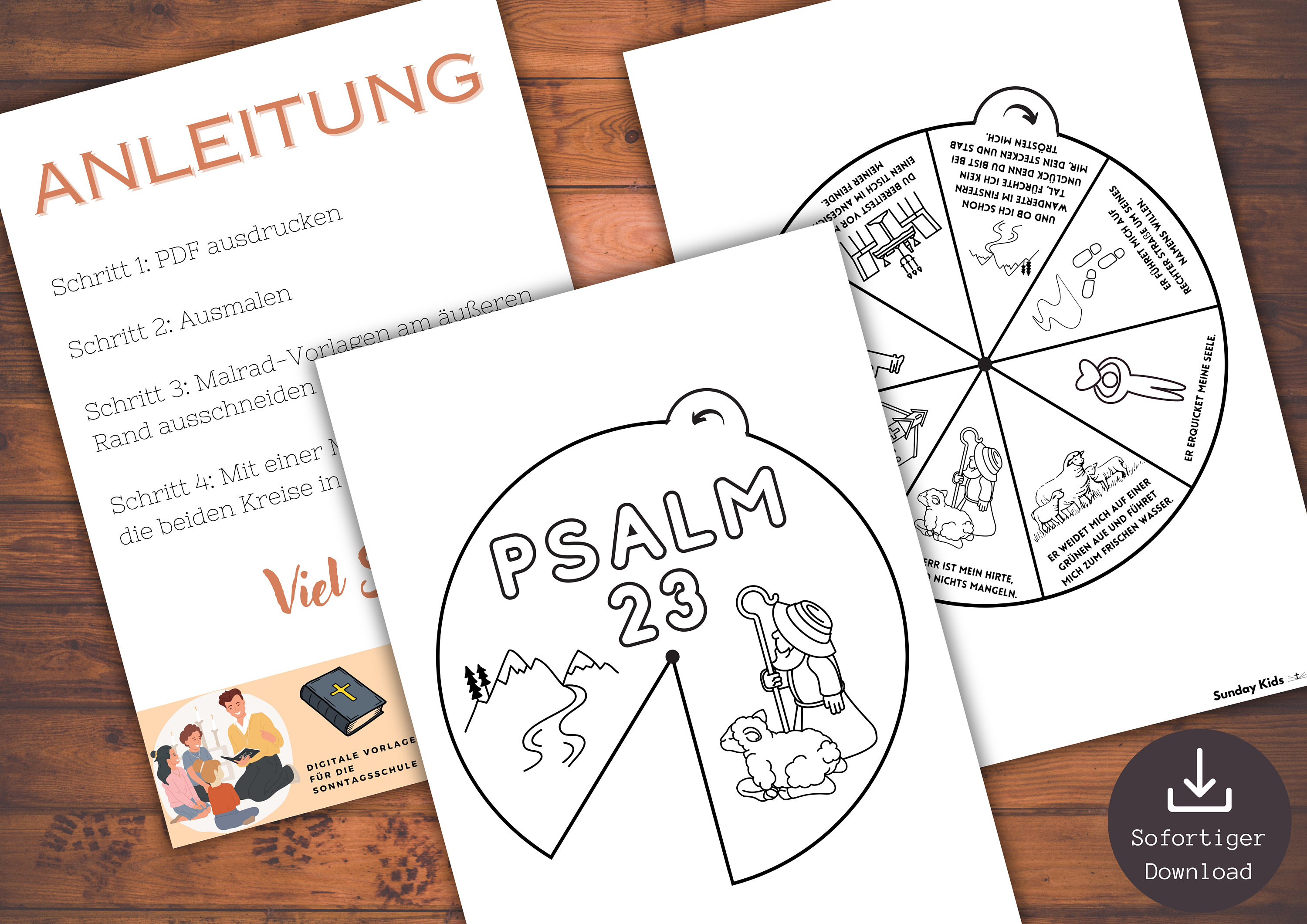 Ausmal-rad Psalm 23 DEUTSCH Bibelunterricht, Kindergottesdienst ...