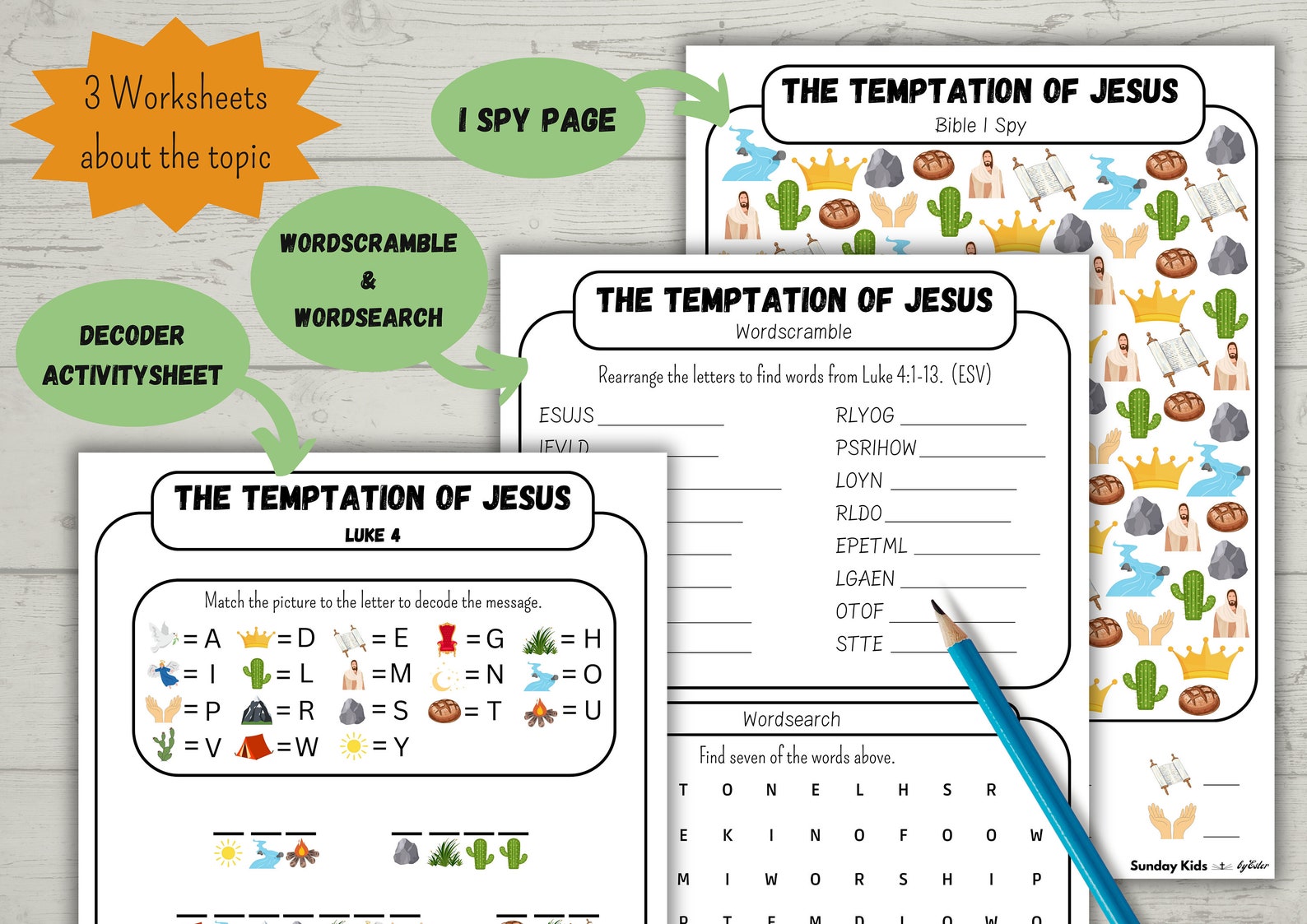 The Temptation of Jesus ENGLISH Activitysheet Pack of 3 Wordsearch ...