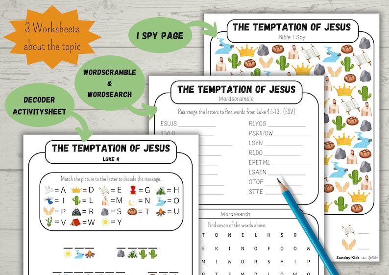 The Temptation of Jesus ENGLISH Activitysheet Pack of 3 Wordsearch ...