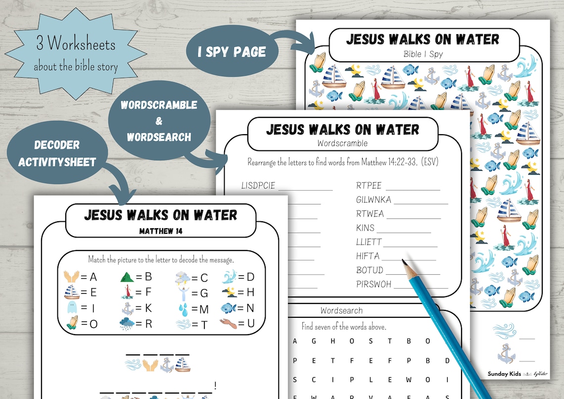 Jesus Walks on Water ENGLISH Activitysheet Pack of 3 Wordsearch Puzzle ...