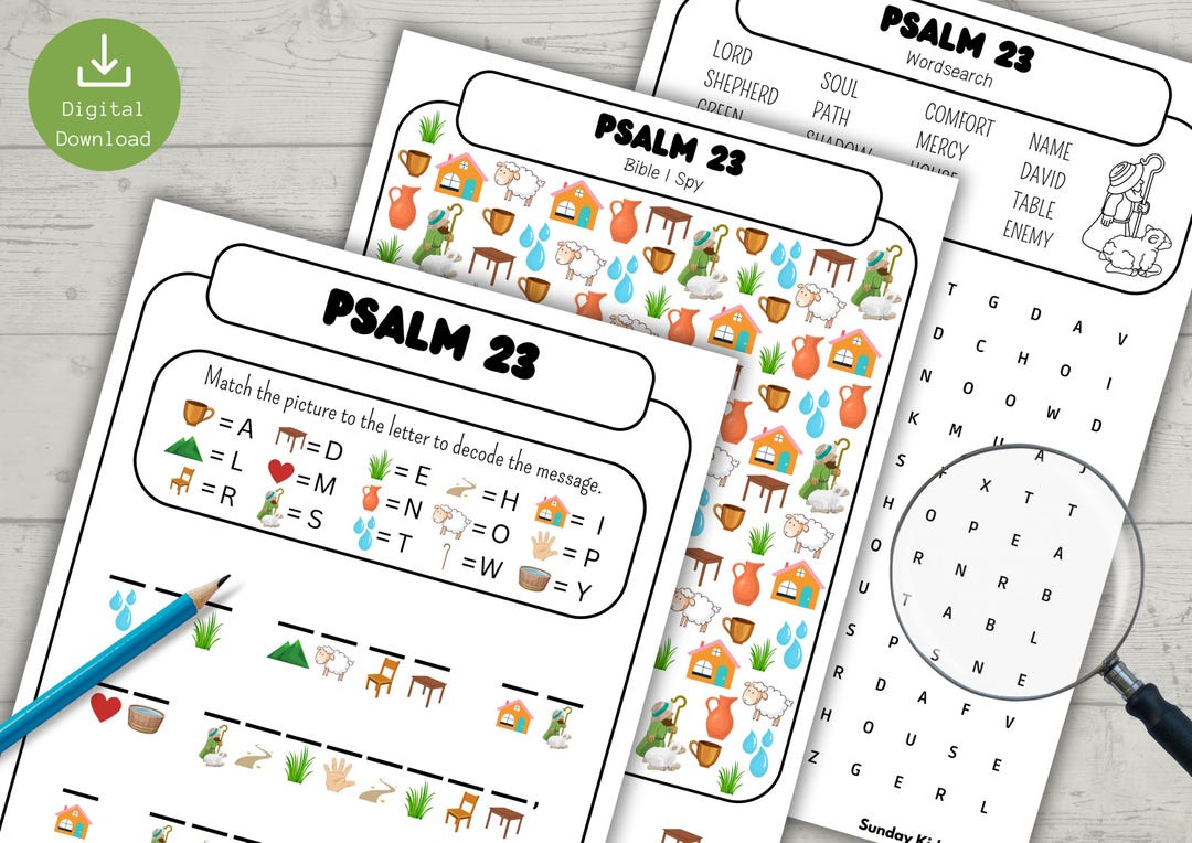 Psalm 23 Activitysheet Pack of 3 ENGLISH I Spy Page, Wordsearch Puzzle ...