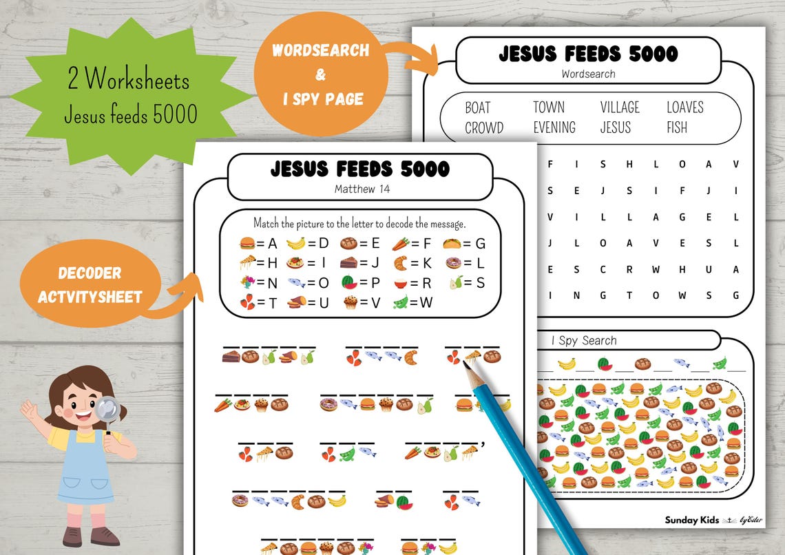 Jesus Feeds 5000 Activitysheet Pack of 2 ENGLISH Wordsearch Puzzle I ...