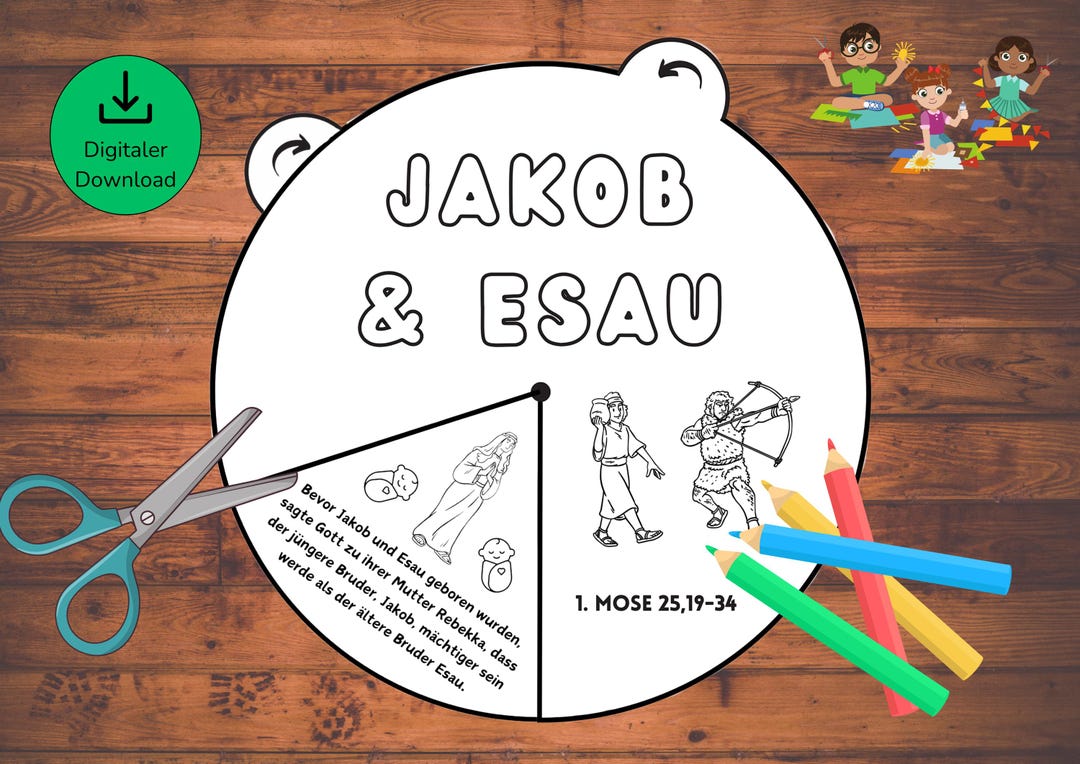 Jakob Und Esau Ausmalrad Bastelvorlage DEUTSCH Drehrad Bibelgeschichte ...