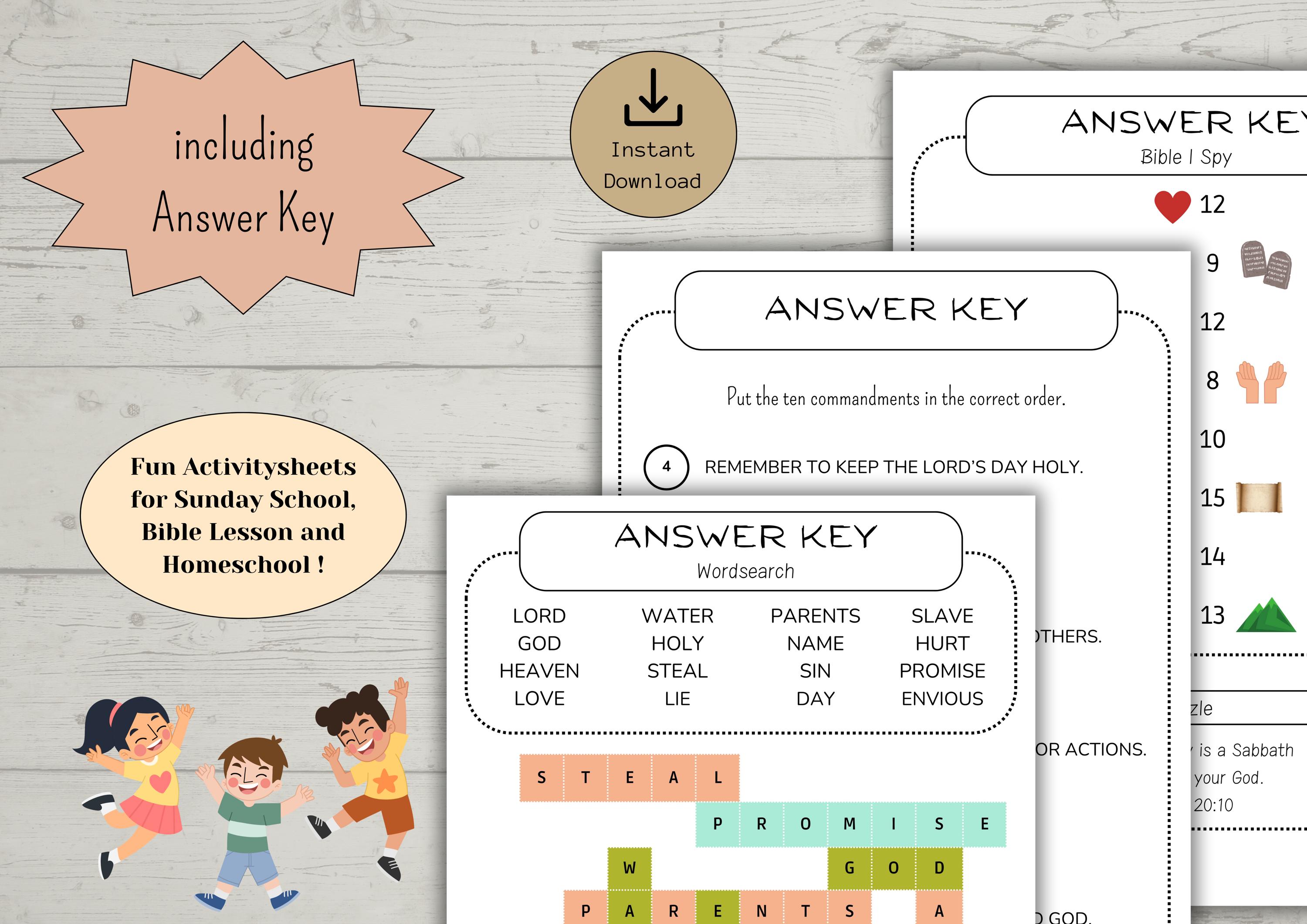 Ten Commandments Activitysheet Pack of 3 ENGLISH I Spy Page Wordsearch ...