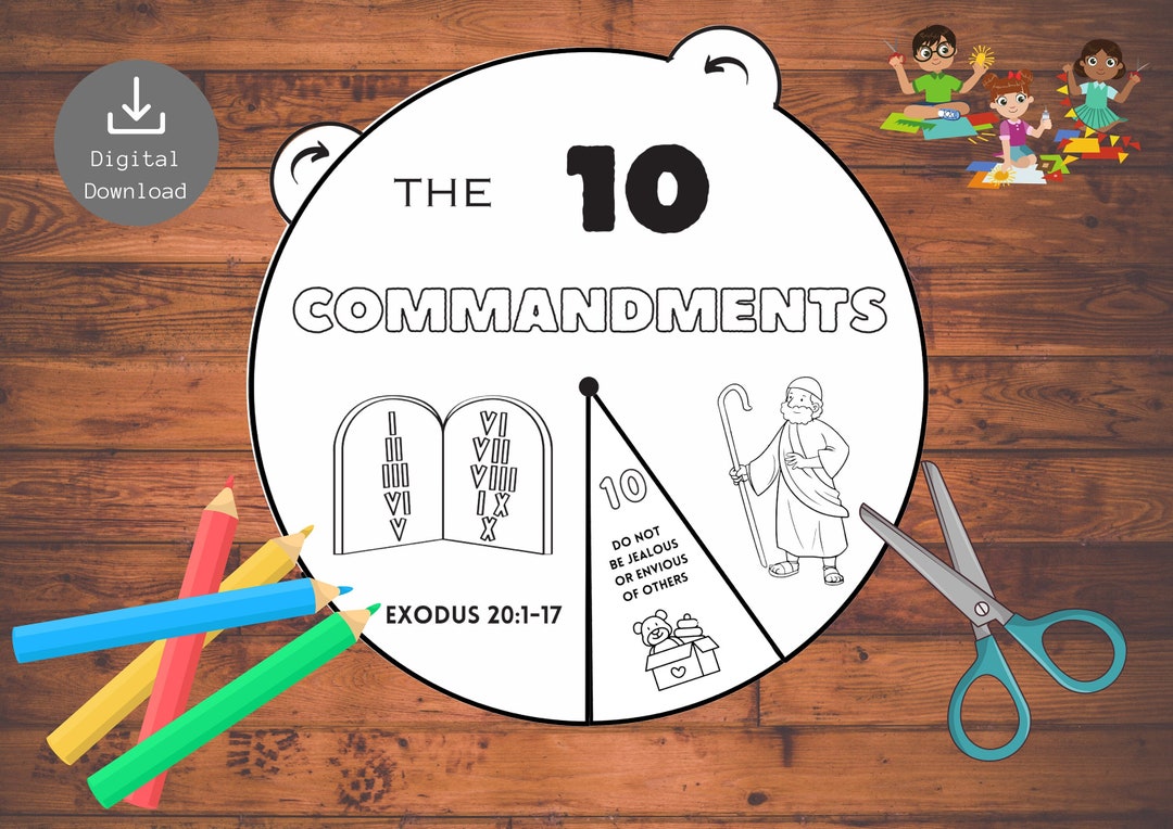 The Ten Commandments Bible Coloring Wheel Craft ENGLISH Printable Bible ...