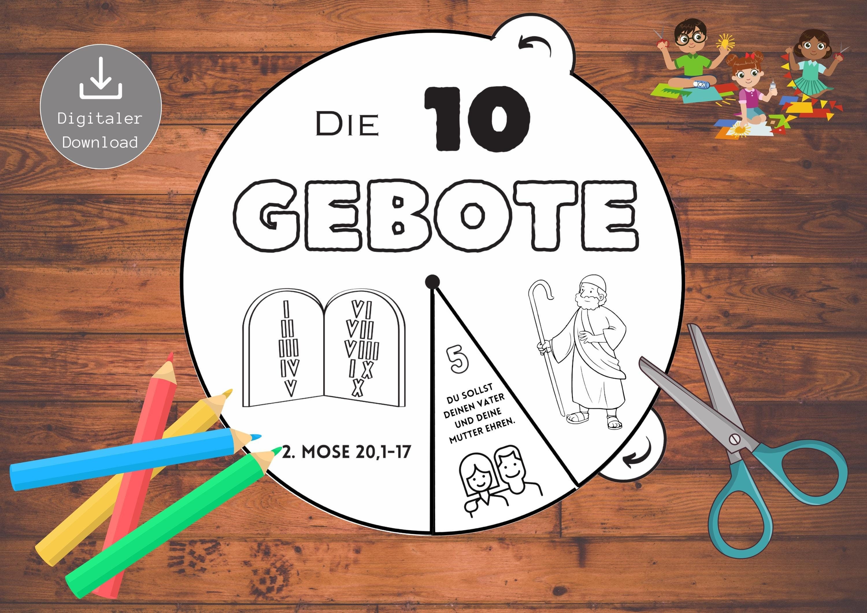 Ausmalrad Die 10 Gebote Bastelvorlage DEUTSCH Bibelunterricht ...