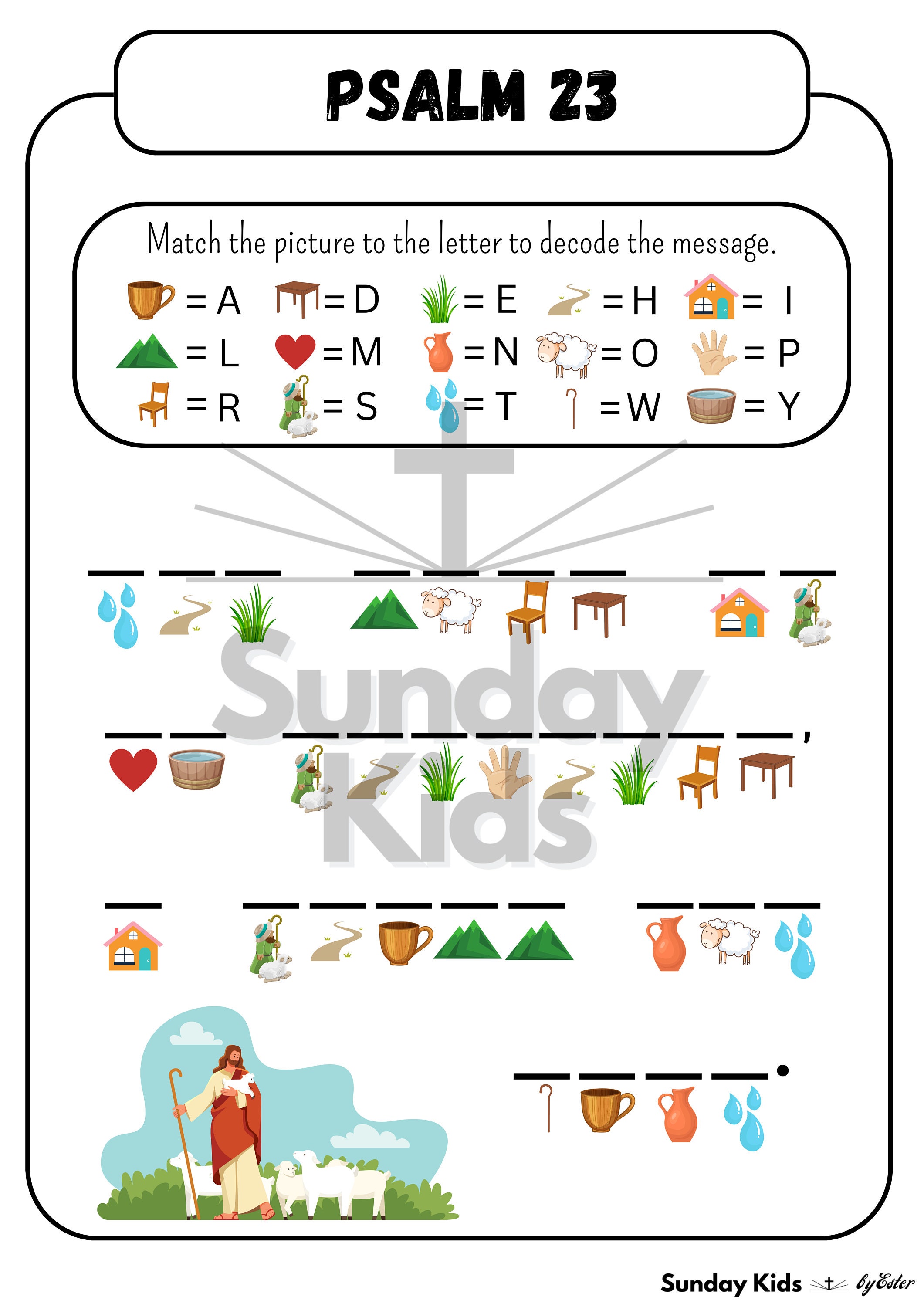 Psalm 23 Activity Sheet Decoder Puzzle ENGLISH Sunday School Activities ...