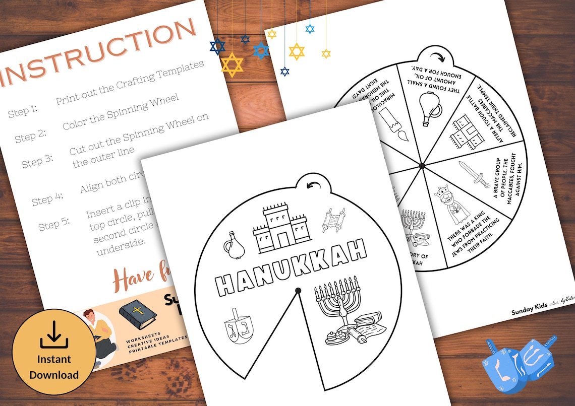 Hanukkah Coloring Wheel Craft ENGLISH Printable Bible Activity ...