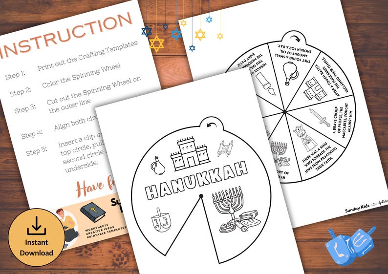 Hanukkah Coloring Wheel Craft ENGLISH Printable Bible Activity ...