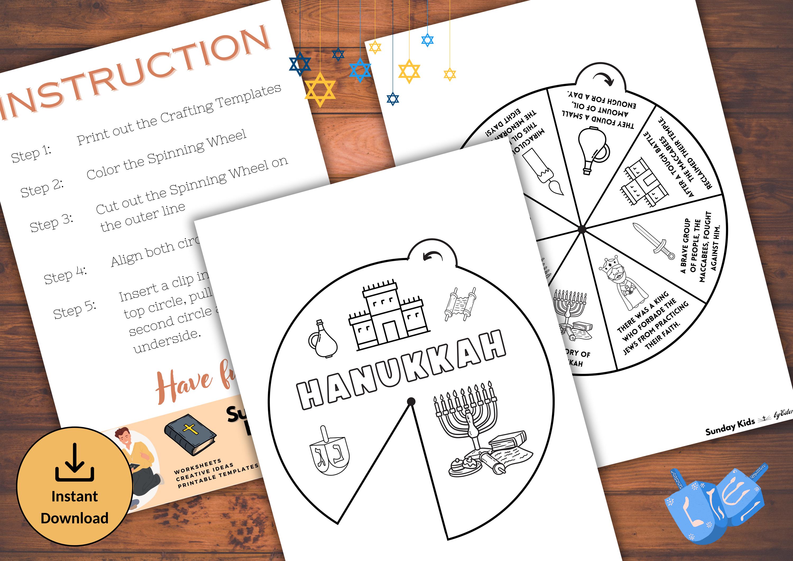 Hanukkah Coloring Wheel Craft ENGLISH Printable Bible Activity ...