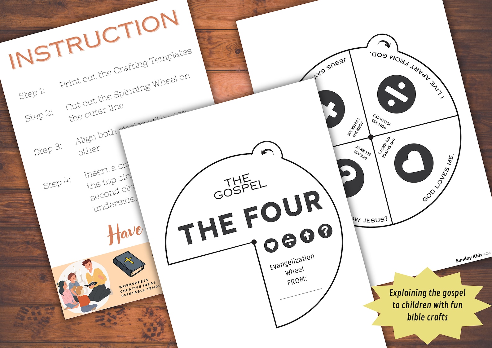 THE FOUR the Gospel Bible Wheel Craft ENGLISH Printable Bible Activity ...