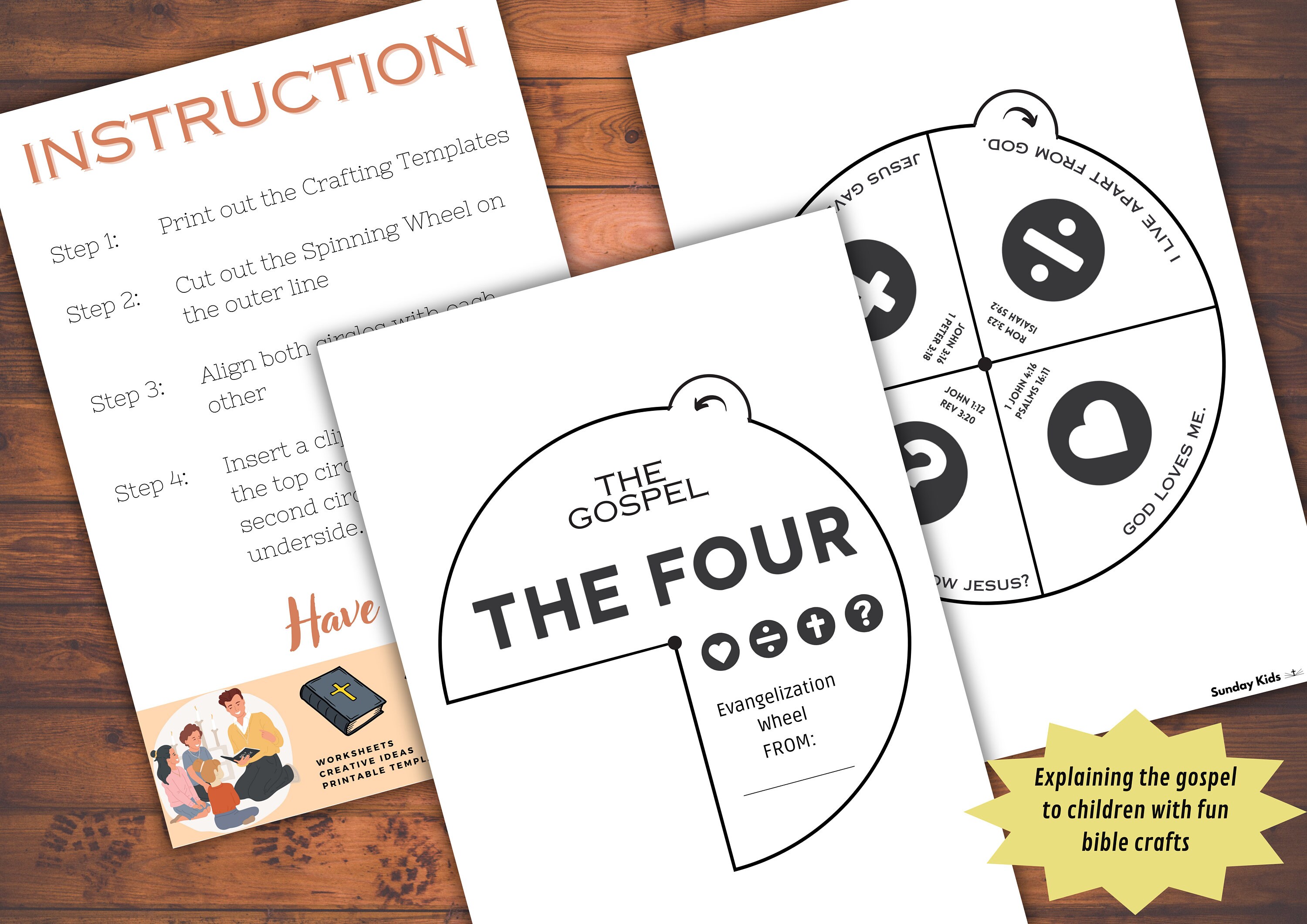 THE FOUR the Gospel Bible Wheel Craft ENGLISH Printable Bible Activity ...