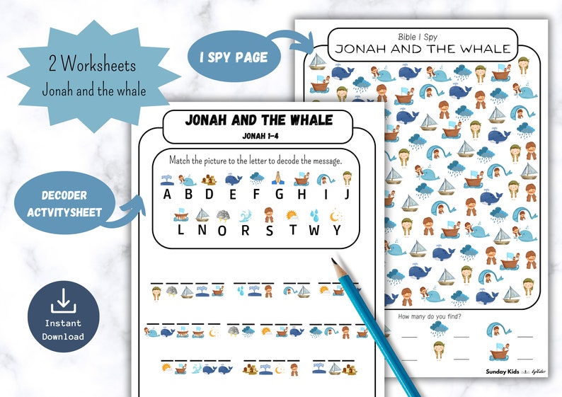 Jonah and the Whale Bible Story I Spy Page ENGLISH Activity Sheet Pack ...