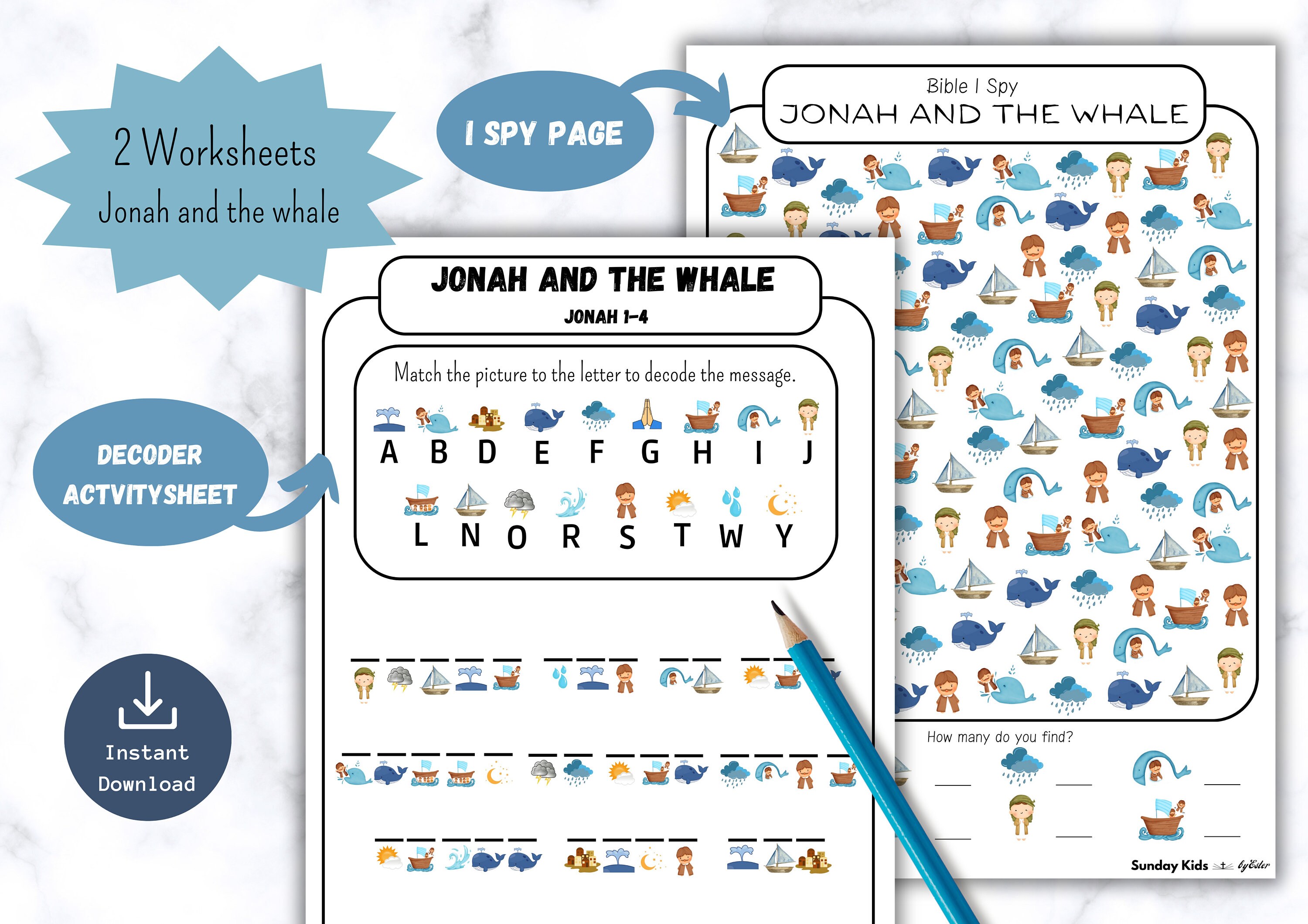 Jonah and the Whale Bible Story I Spy Page ENGLISH Activity Sheet Pack ...