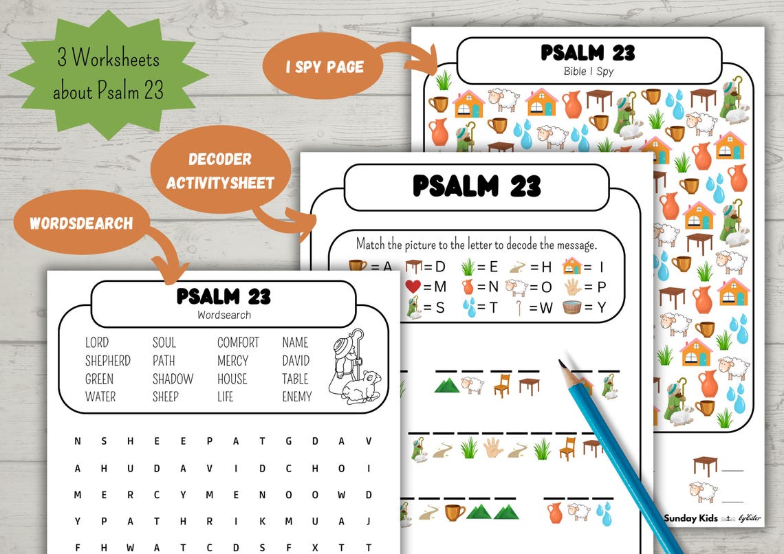 Psalm 23 Activitysheet Pack of 3 ENGLISH I Spy Page, Wordsearch Puzzle ...