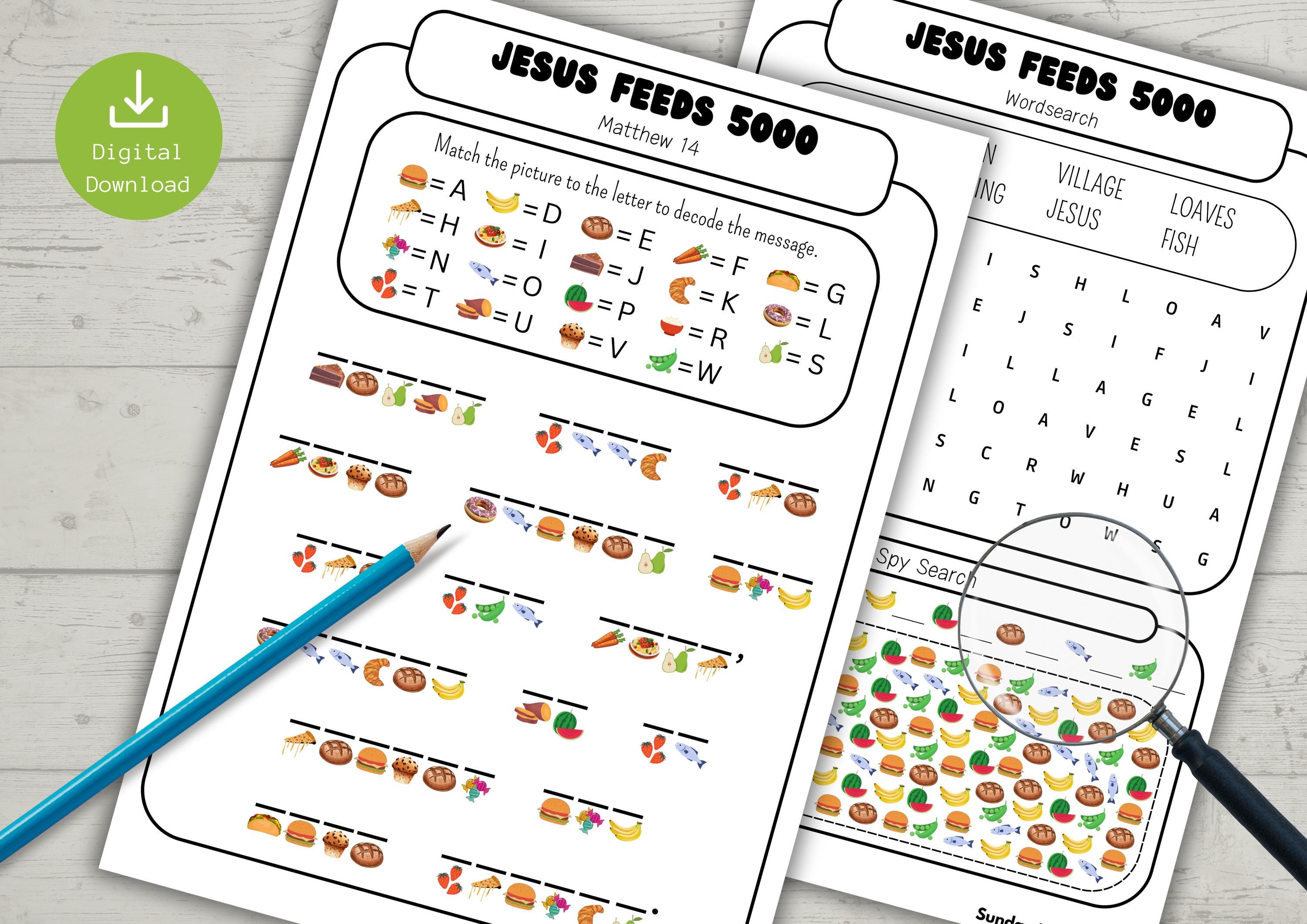 Jesus Feeds 5000 Activitysheet Pack of 2 ENGLISH Wordsearch Puzzle I ...