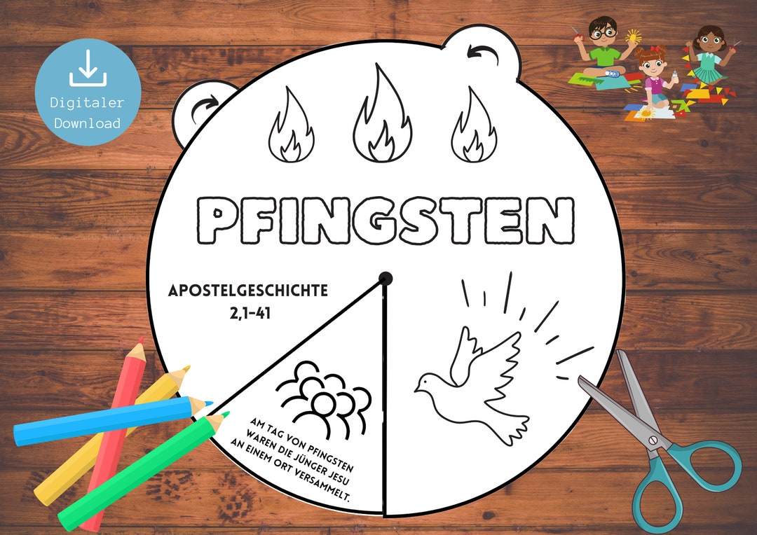 Pfingsten Ausmalrad Bastelvorlage DEUTSCH Basteln Kindern Ausmalbild ...