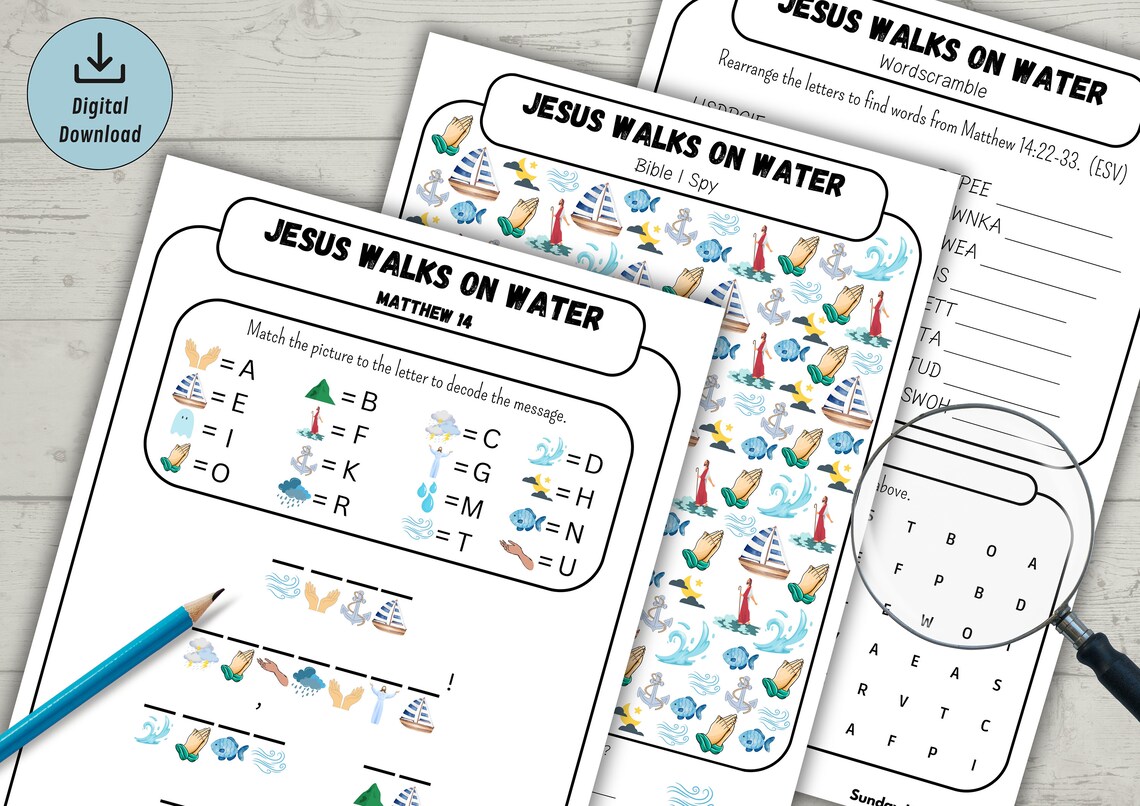 Jesus Walks on Water ENGLISH Activitysheet Pack of 3 Wordsearch Puzzle ...