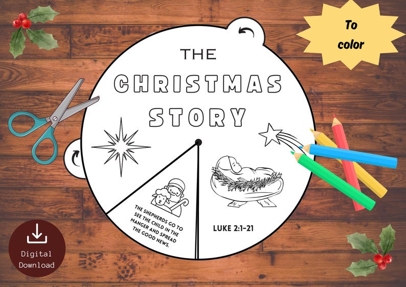 Christmas Story Spinning Wheel Craft ENGLISH Printable Bible Activity ...