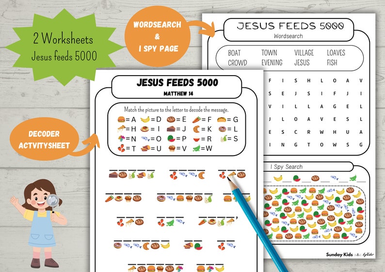 Jesus Feeds 5000 Activitysheet Pack of 2 ENGLISH Wordsearch Puzzle I ...