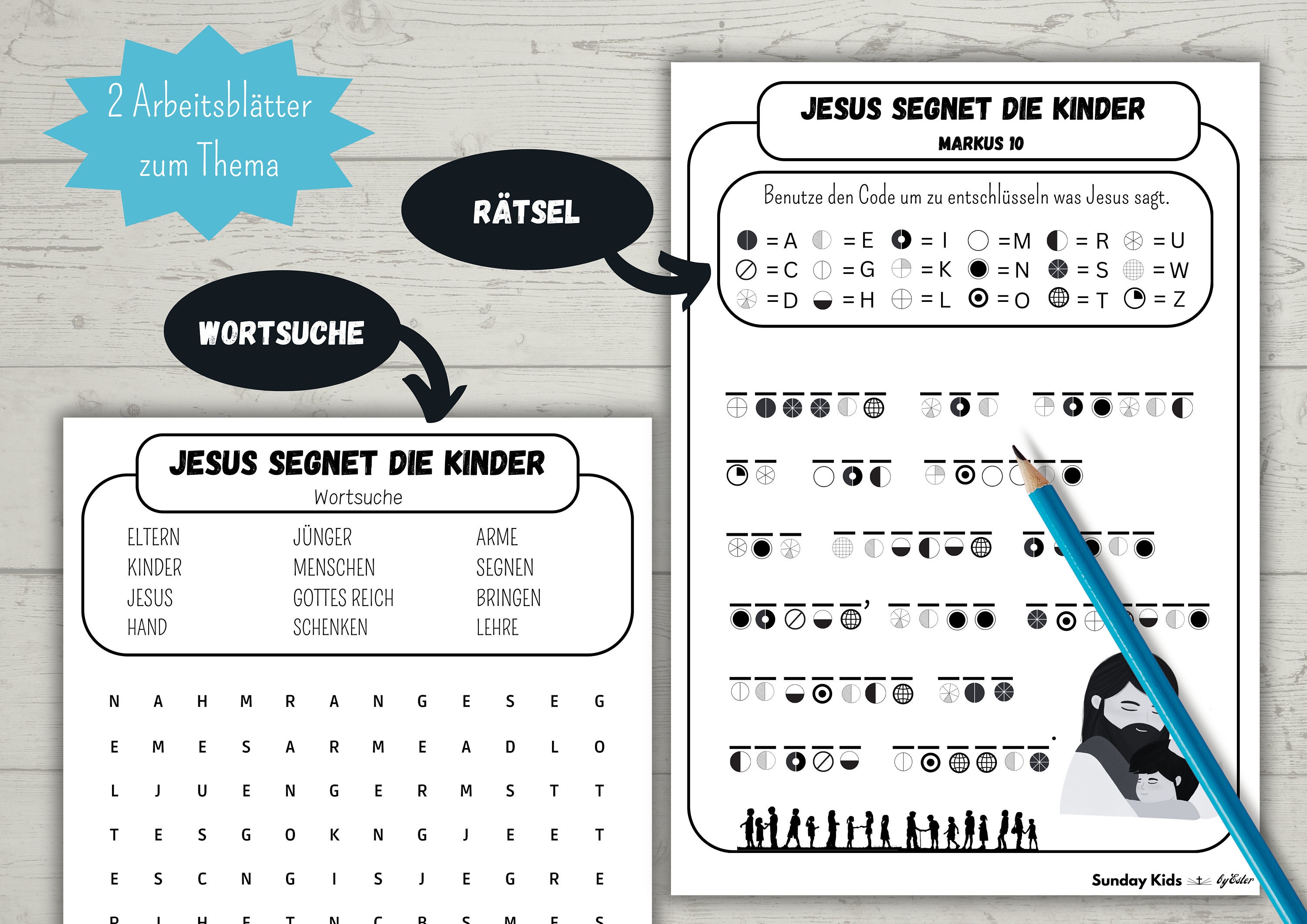 GERMAN Jesus Blesses the Children Activitysheet Pack of 2 Bible Lesson ...