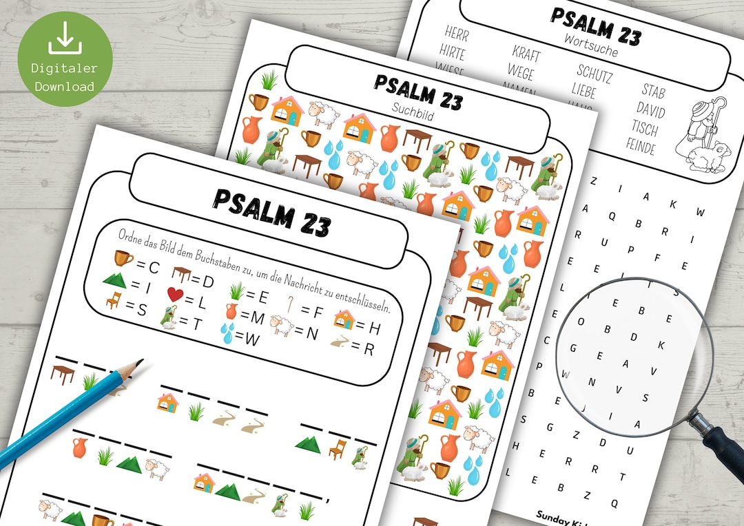 Psalm 23 Rätsel 3er Pack Kinder DEUTSCH Arbeitsblatt Der Herr Ist Mein ...